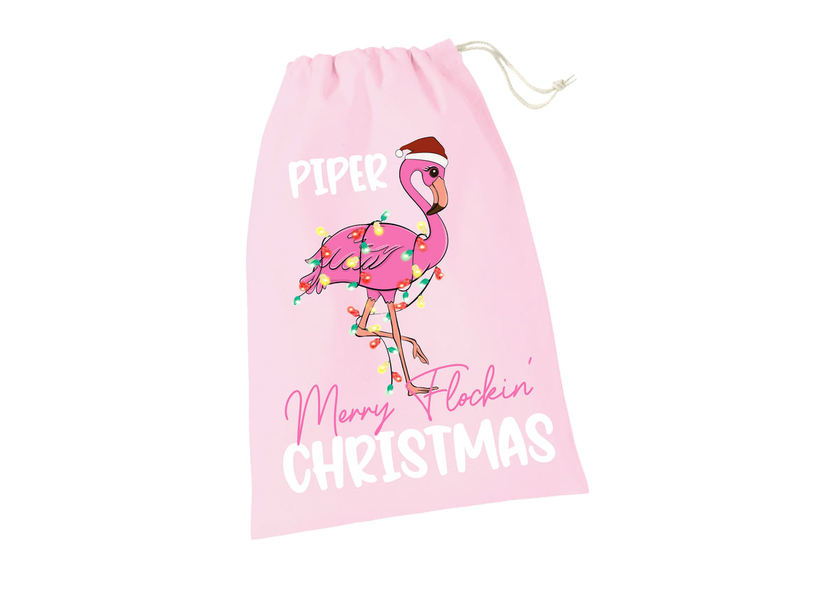 Personalised Christmas Santa Sack - (your name) - pink flamingo ...