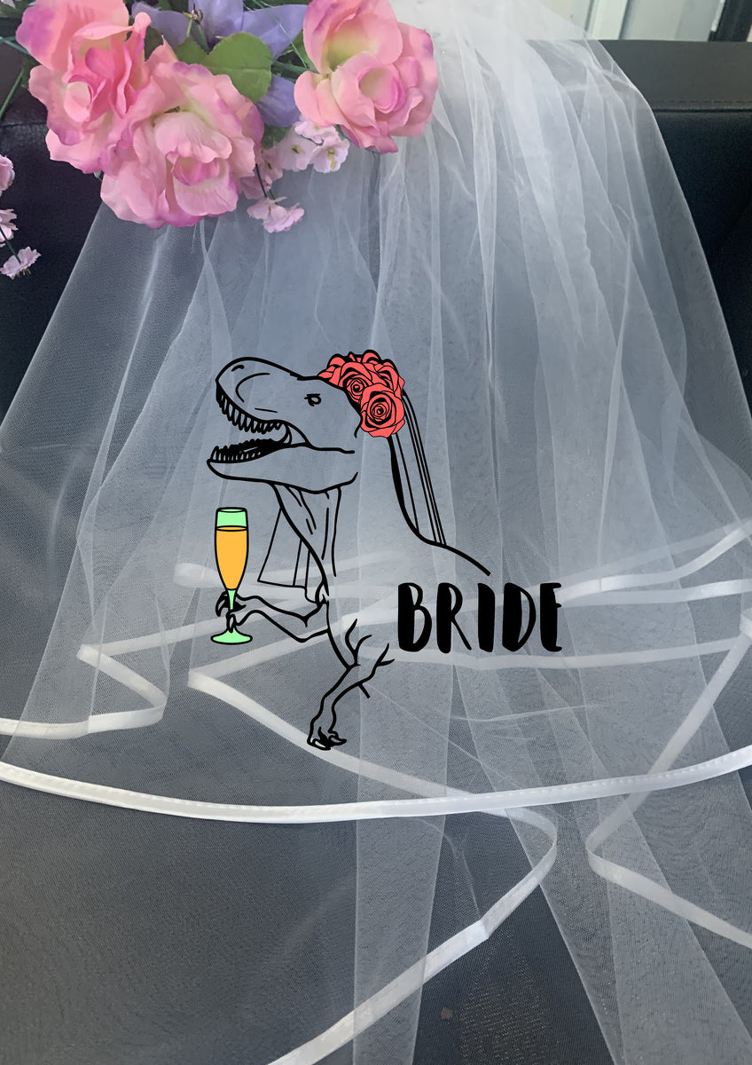 Bride dino dinosaur print hen party veil - bride wedding bachelorette ...